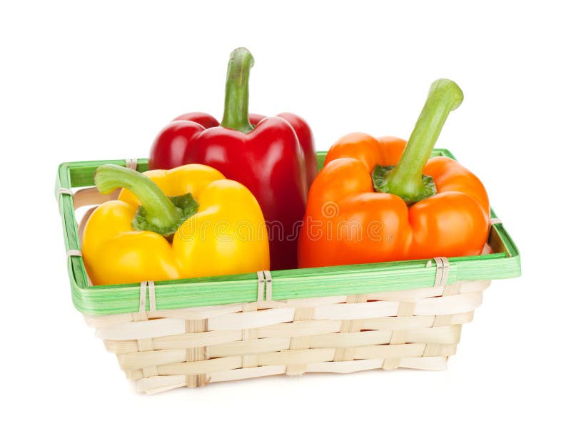 Fresh Ripe Bell Peppers In Basket Stock Image - Image of freshness ...
