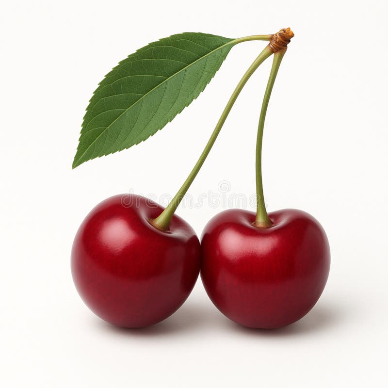 Fresh Ripe Cherries with Green Leaf on White Background Stock Image ...