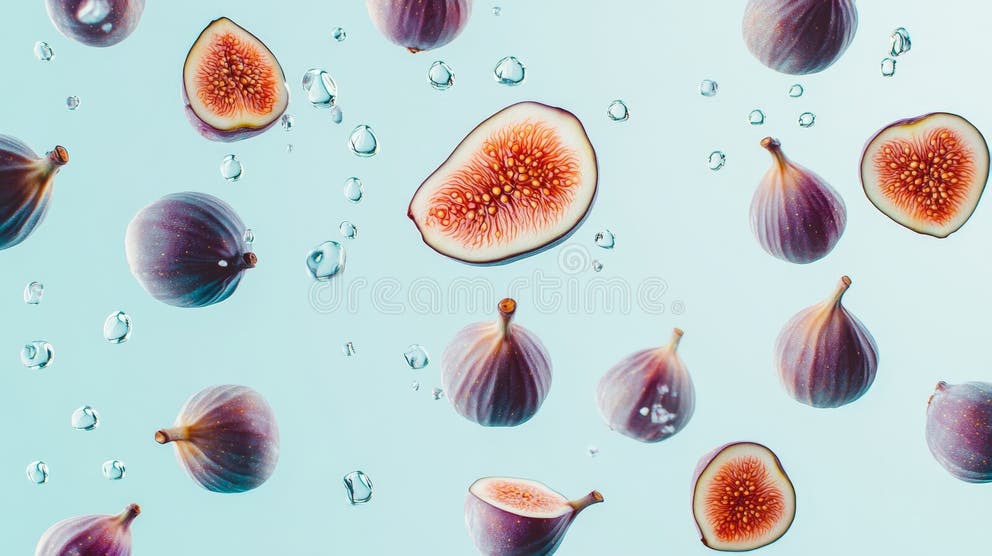 Fresh, Ripe Figs Falling or Floating on a Minimal Blue Background ...