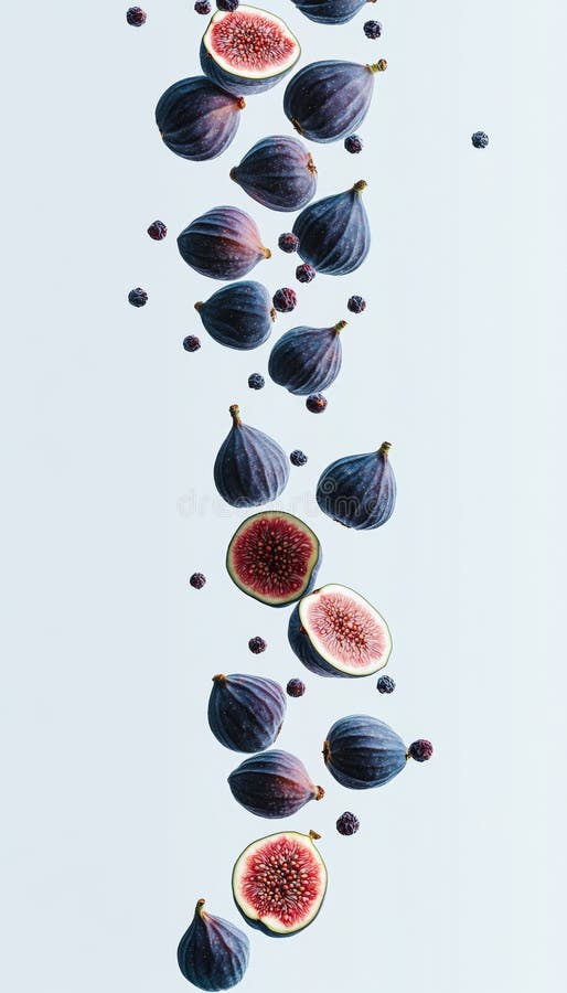Fresh, Ripe Figs Falling on a Minimalist Blue Background a Study in ...
