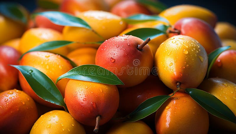 Fresh, Ripe Fruit Drop on Wet Leaf, Nature Healthy Refreshment ...