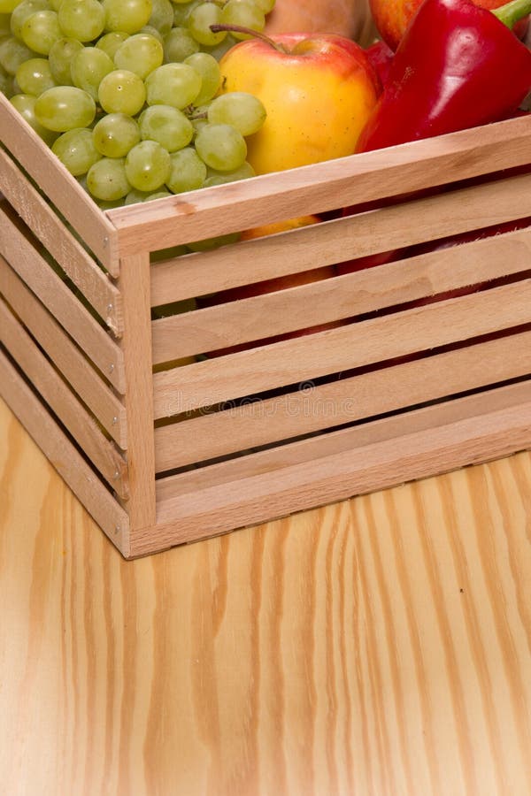 Fresh Ripe Fruit Grapes, Apples in a Wooden Box. Stock Image - Image of ...