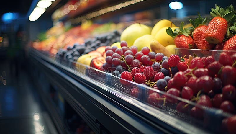 Fresh Ripe Fruits on the Refrigerated Storefront. the Concept of Fruit ...