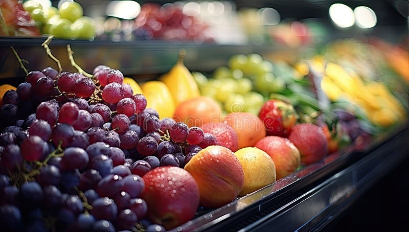 Fresh Ripe Fruits on the Refrigerated Storefront. the Concept of Fruit ...