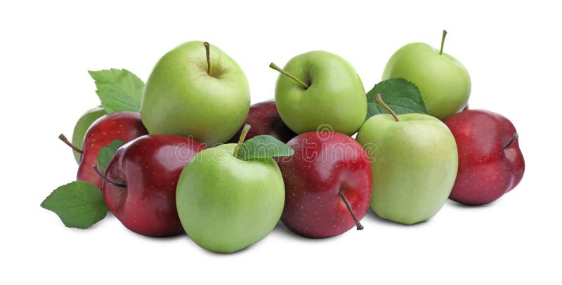 Fresh Ripe Green and Red Apples on White Background Stock Image - Image ...