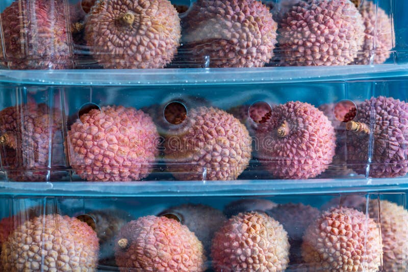 Fresh Ripe Lychee Fruits Inside Plastic Packaging Stock Image - Image ...