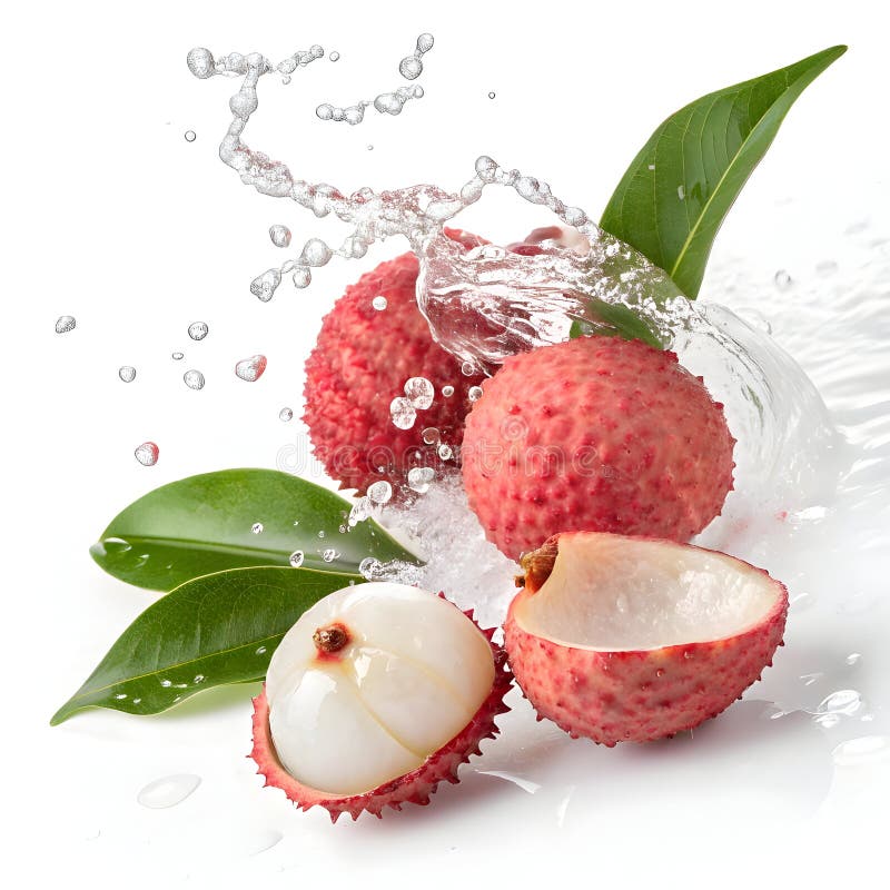 Fresh Ripe Lychee with Slices Falling Inside Splash Stock Illustration ...