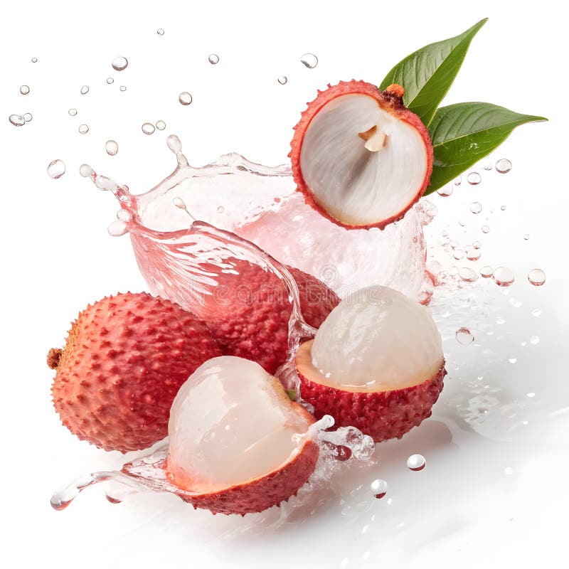 Fresh Ripe Lychee with Slices Falling Inside Splash Stock Illustration ...
