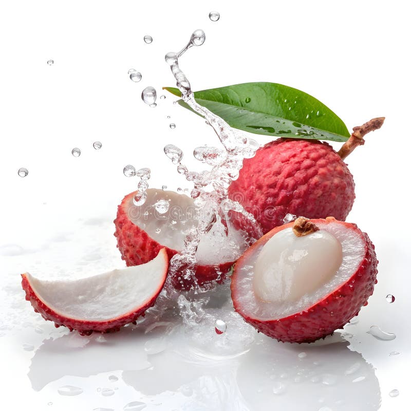 Fresh Ripe Lychee with Slices Falling Inside Splash Stock Illustration ...