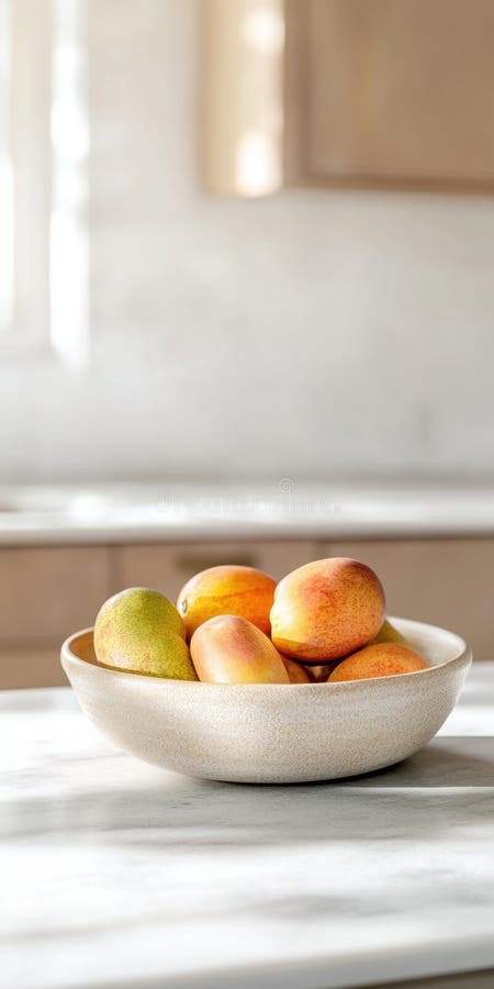 Fresh Ripe Mangoes in a Ceramic Bowl on Sunlit Kitchen Counter, AI ...