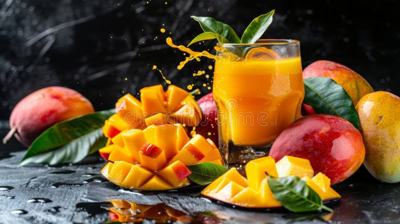 Fresh Ripe Mangoes with Mango Juice Splash for a Delightful and ...