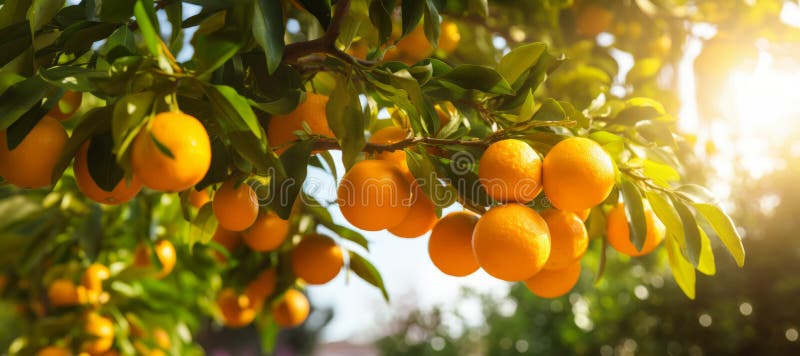 Fresh Ripe Oranges Hanging on Trees in Orange Garden Stock Illustration ...