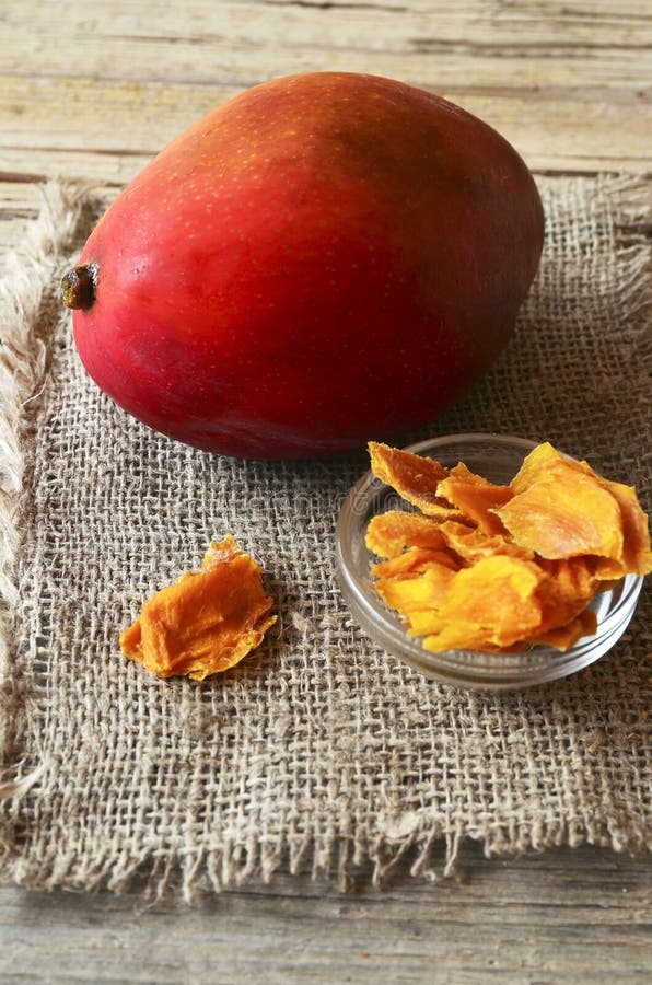 Fresh Ripe Organic Mango Fruit and Dried Mango on Wooden Rustic Table ...