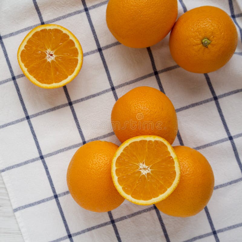 Fresh Ripe Organic Oranges on Cloth, Top View. Flat Lay, Overhead, from ...