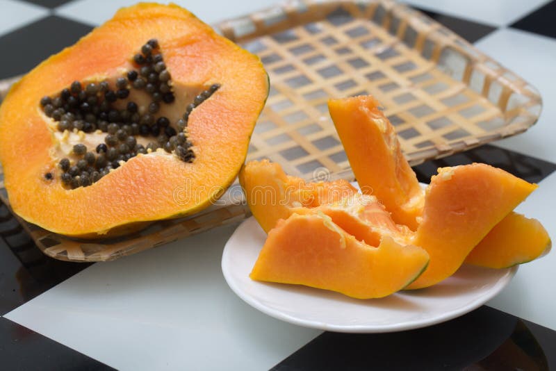 Fresh Ripe Papaya Cut on the Table Stock Image - Image of ripe ...