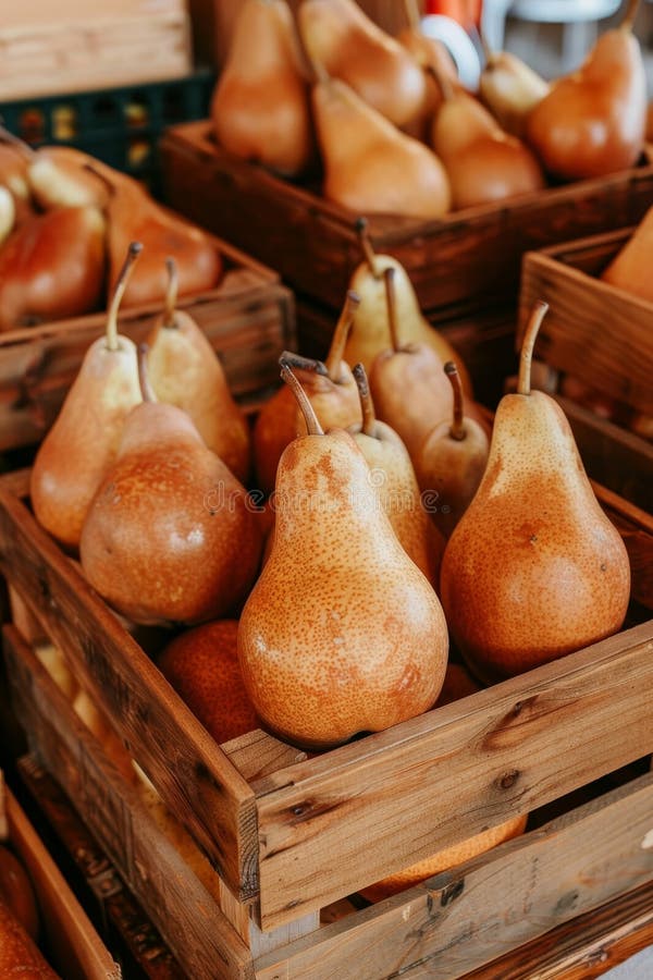Fresh Ripe Pears in Wooden Crates Rustic Warehouse Setting for Food ...
