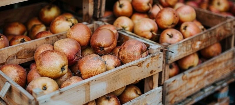 Fresh Ripe Pears in Wooden Crates Rustic Warehouse Setting for Food ...