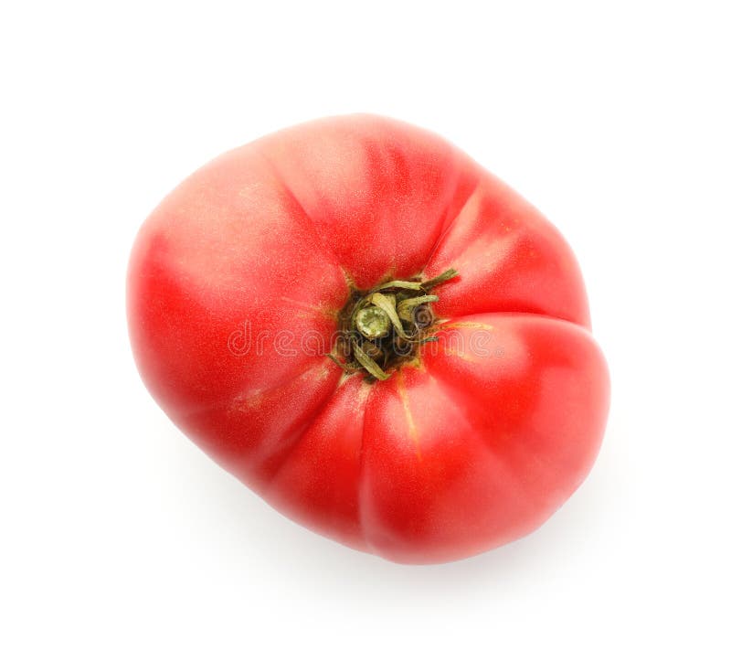 Fresh Ripe Pink Tomato Isolated on White, Top View Stock Image - Image ...