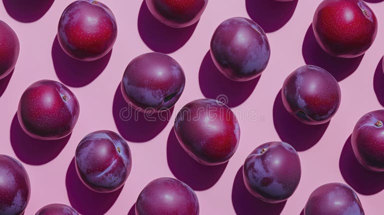 Fresh Plums, Top View Pattern on Color Background, Copy Space Stock ...