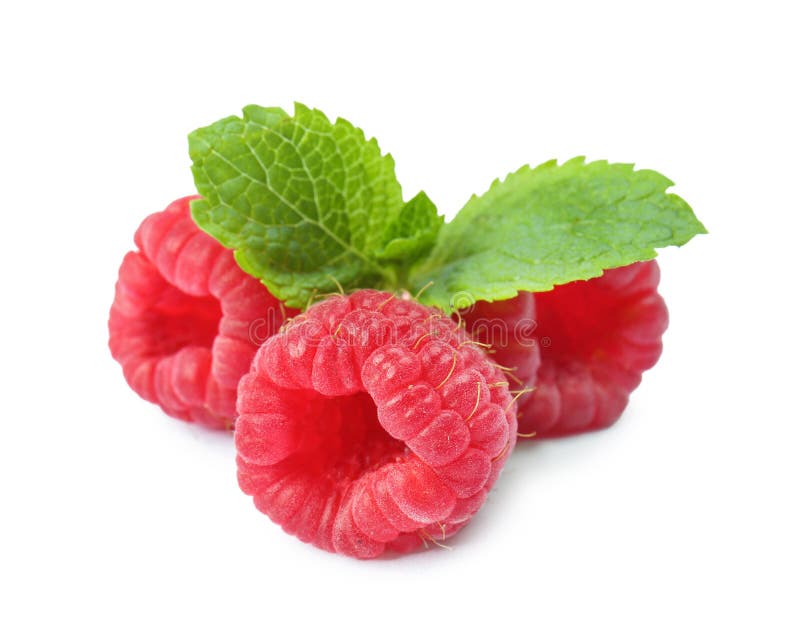 Fresh Ripe Raspberries with Mint Leaves on White Background Stock Image ...
