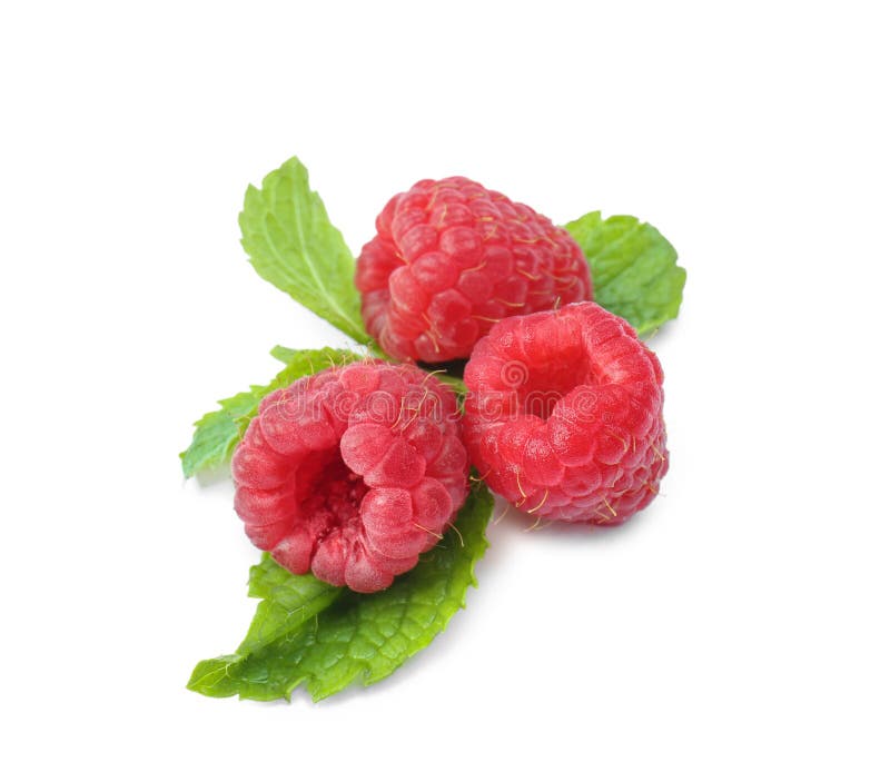 Fresh Ripe Raspberries with Mint Leaves on White Background Stock Image ...