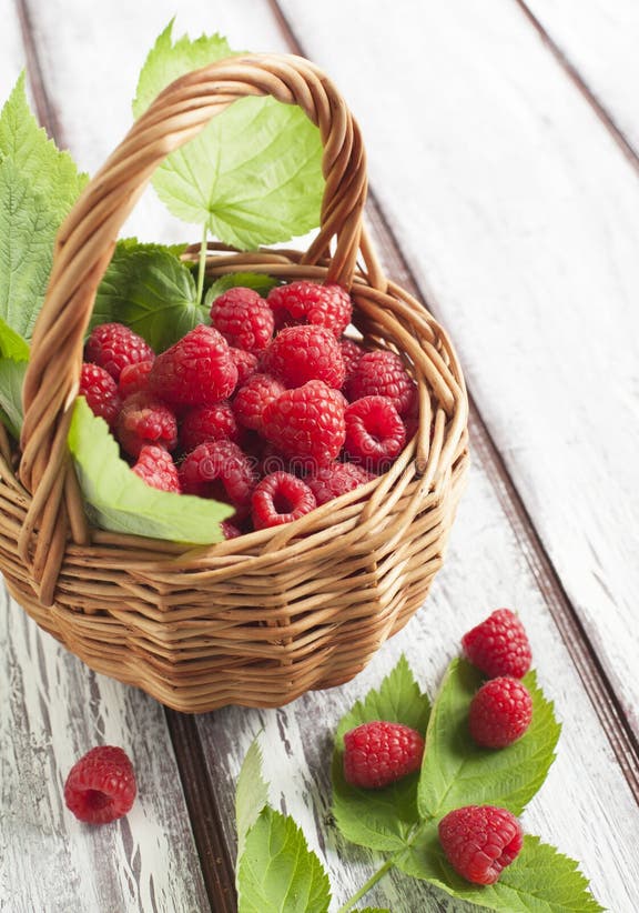 Fresh Ripe Raspberry in Basket Stock Photo - Image of wooden, sweet ...
