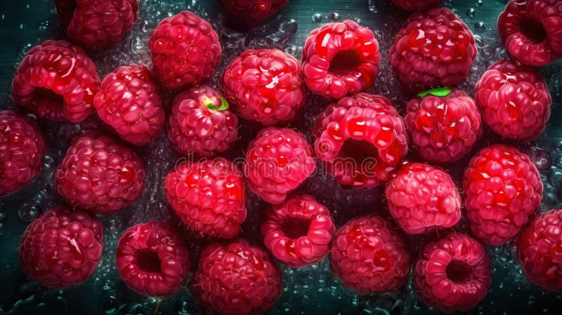 Fresh Ripe Raspberry with Water Drops Background. Berries Backdrop ...
