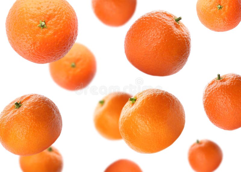Fresh Ripe Tangerines Falling on White Background Stock Image - Image ...