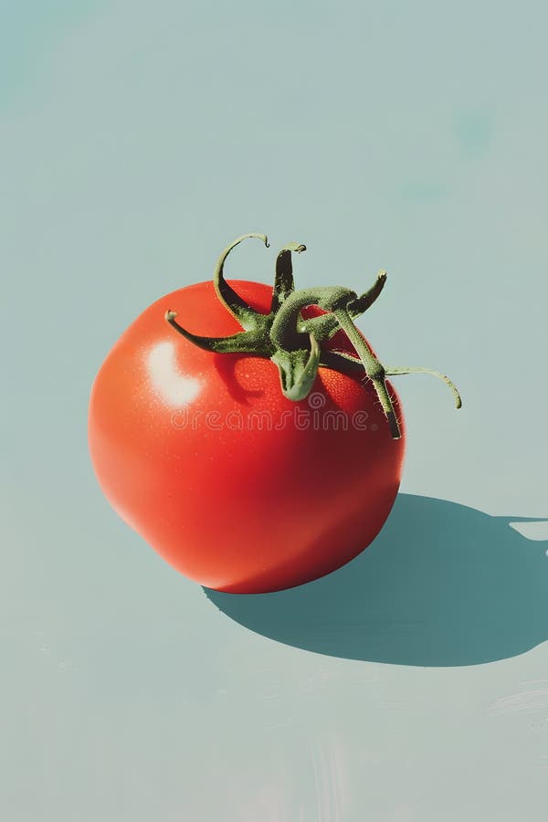 Fresh Ripe Tomato on Light Blue Background Casting Shadow Stock Photo ...
