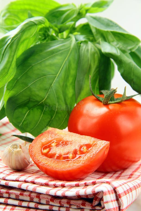 Fresh Ripe Tomatoes with Basil Stock Image - Image of organic, green ...