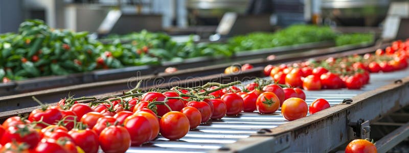 Fresh Ripe Tomatoes on the Conveyor Stock Photo - Image of automatic ...