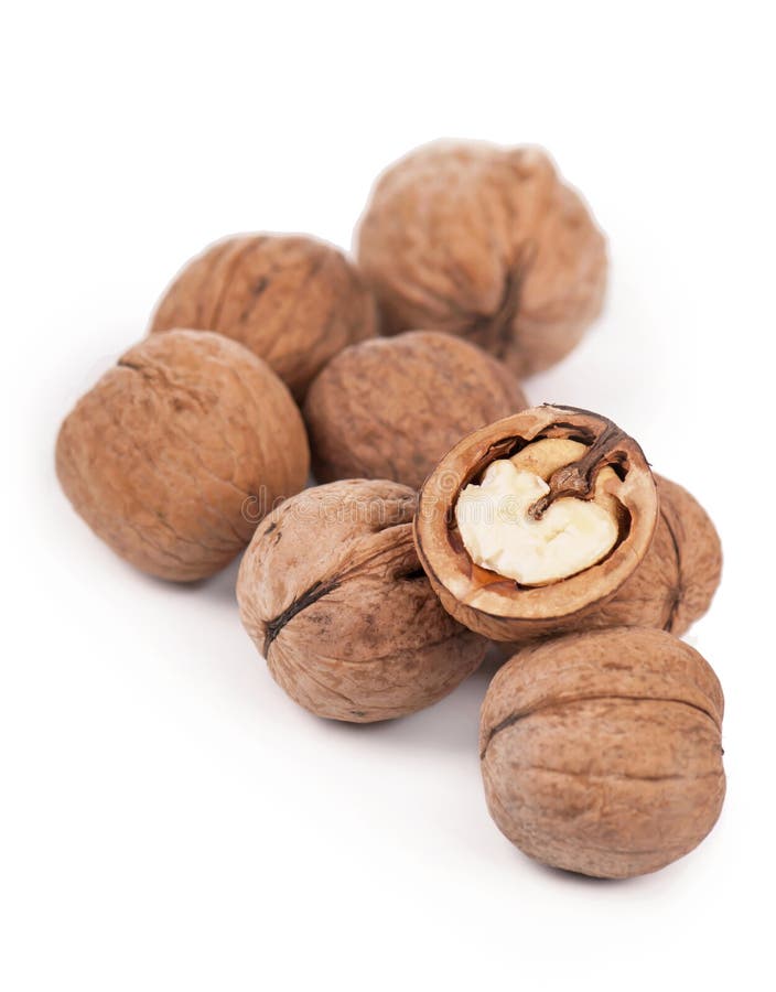 . Fresh Ripe Walnut with Dried Leaves Isolated on a White Background ...