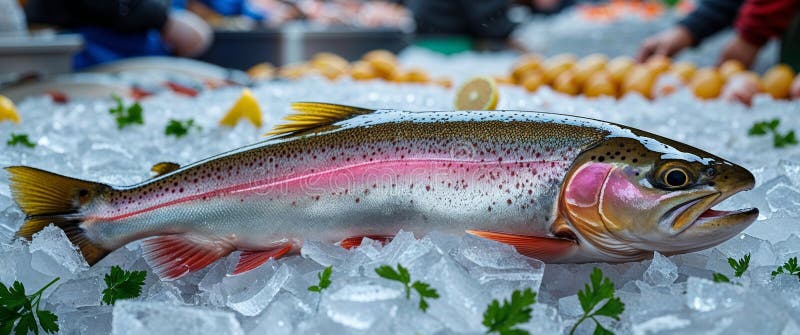 Fresh River Trout on Ice at a Seafood Market Stock Image - Image of ...