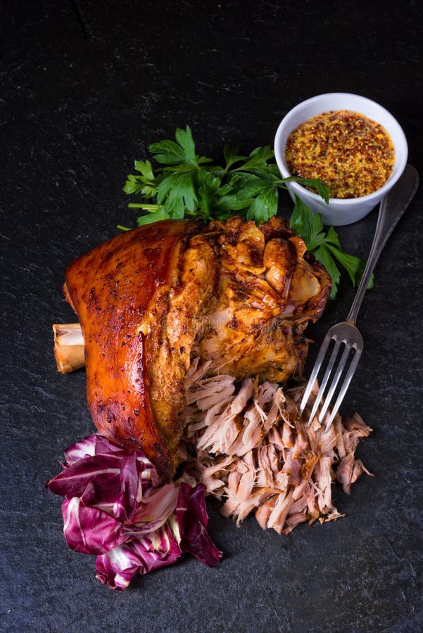 Fresh Roasted Knuckle of Pork with Mustard Stock Image - Image of meal ...
