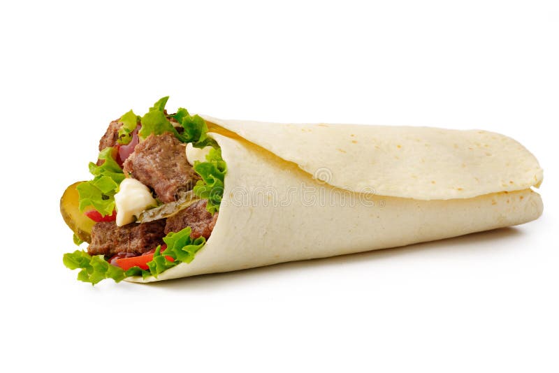 Fresh Roll with Grilled Beef and Vegetables Isolated on White Stock ...