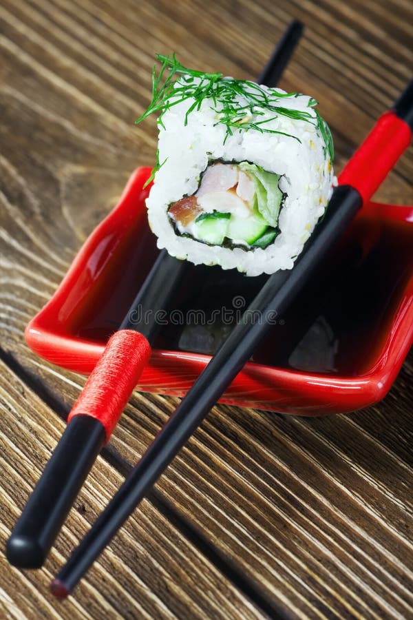 Fresh Roll Served in a Red Plate Stock Image - Image of sashimi, asia ...