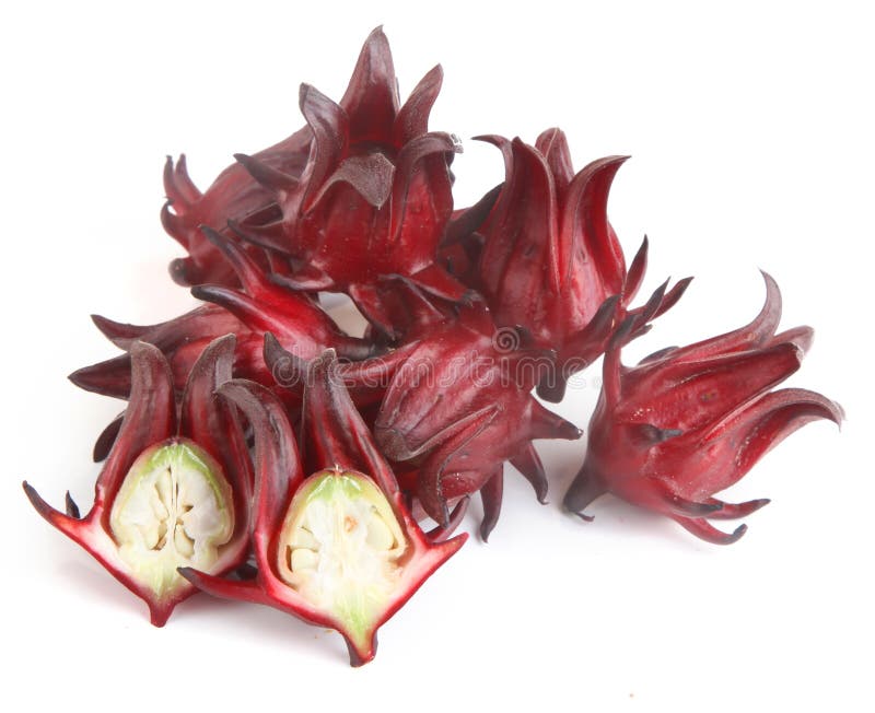 Fresh Red Roselle with Green Leaf Isolated on White Stock Image - Image ...