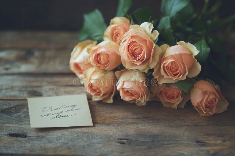 Fresh Roses are Beautifully Arranged with a Small Handwritten Note ...