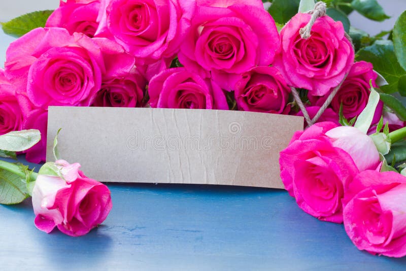Fresh roses with tag stock photo. Image of lable, decoration - 32101604