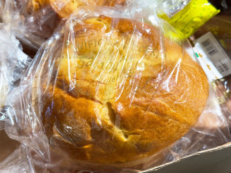 Fresh Round Brioche Bread Loaf in Plastic Packaging Editorial Stock ...