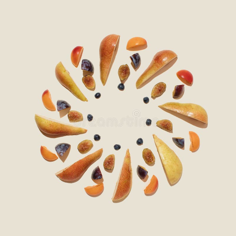 Fresh Round Frame Made of Slice and Piece Summer Fruits. Flat Lay ...