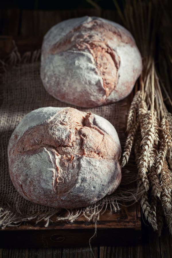 Fresh and Rustic Loaf of Bread on Rutic Table Stock Photo - Image of ...