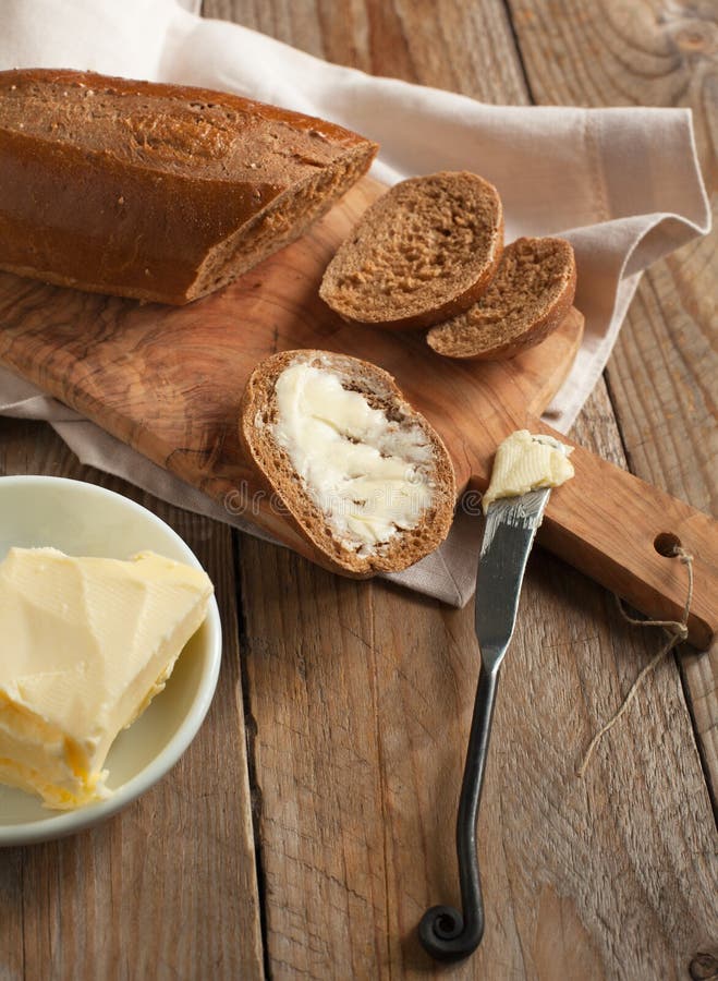 Fresh rye bread and butter stock image. Image of closeup - 31242439