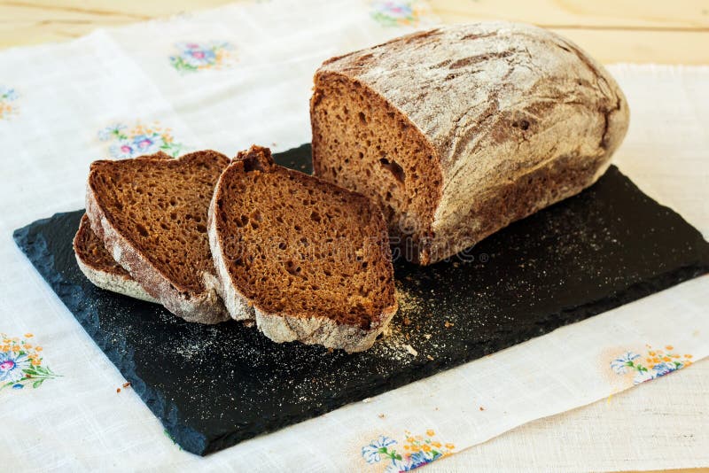 Fresh Rye Bread on Slate Plate Stock Image - Image of breakfast ...