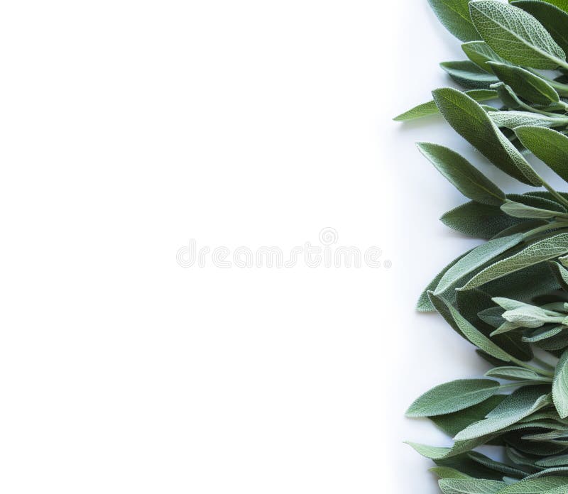 Fresh Sage Leaves on White Background. Top View. Fresh Sage at Border ...