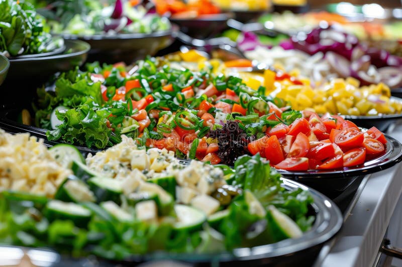 Fresh Salad Buffet Display at Catered Event or Celebration for Culinary ...