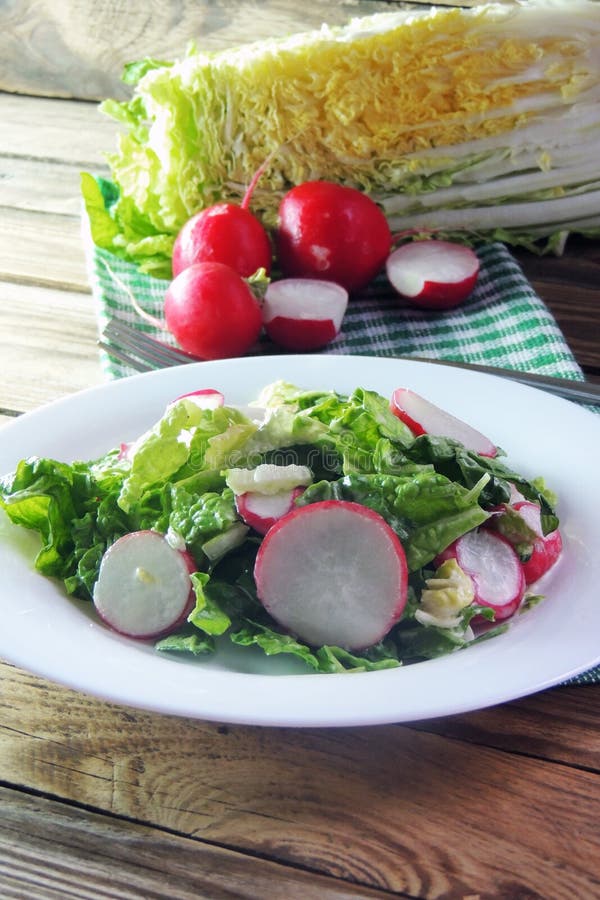 Fresh Salad with Cabbage and Radish Stock Photo - Image of fork ...