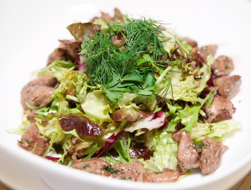 Fresh Salad with Duck Liver and Lettuce Stock Image - Image of diet ...