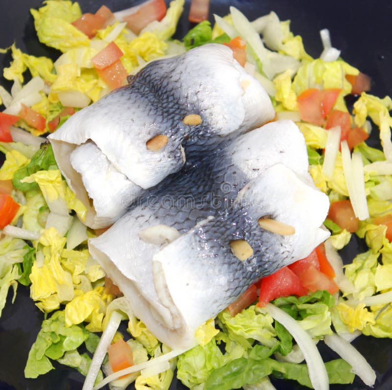 Fresh salad with fish stock photo. Image of fish, salad - 32539996