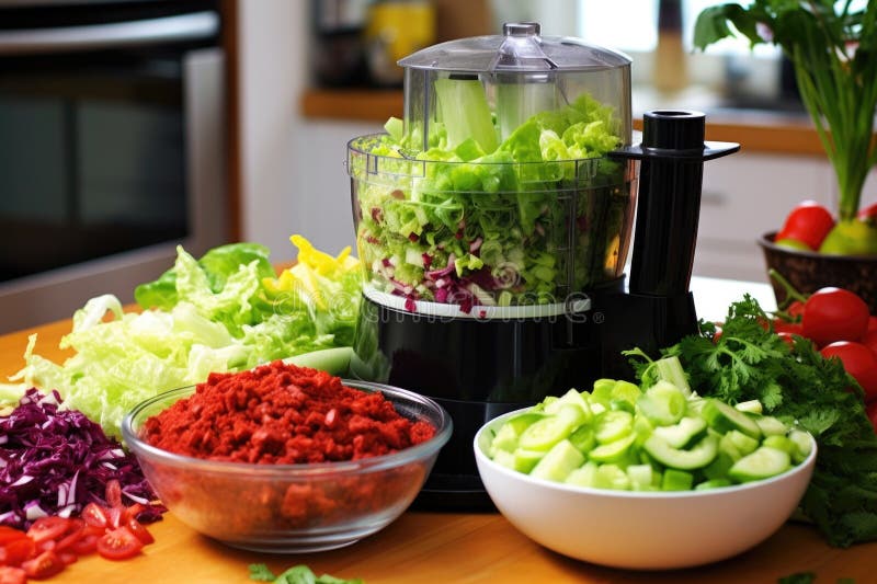 Fresh Salad Ingredients Being Chopped in a Food Processor Stock Image ...